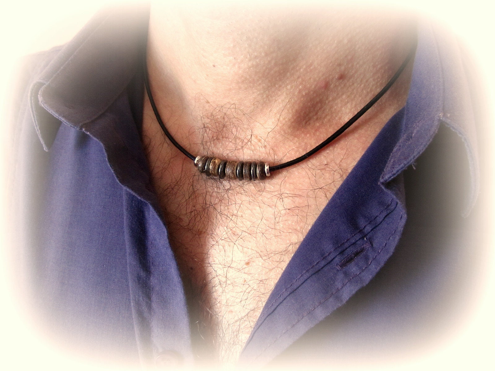 Coconut Choker for Men Leather Rope Necklace Wood and Stone - Etsy