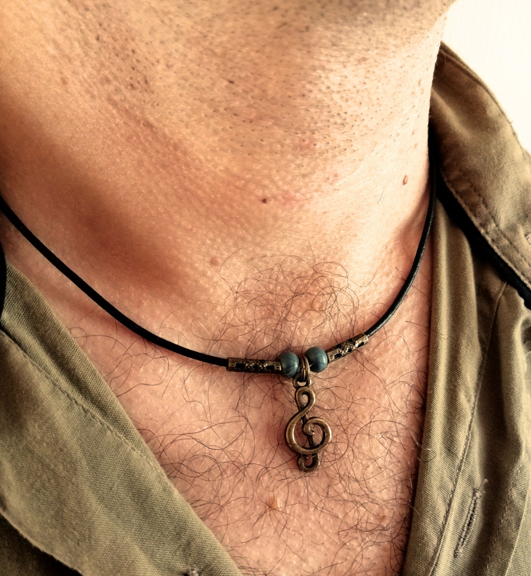Treble Clef Choker Necklace for Men, Leather Cord Choker, Musical Note ...