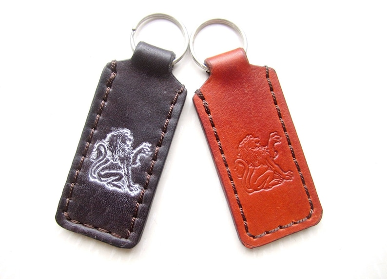 Lion Keychain Leather Keyfob With Ring Gift for Him Animal - Etsy