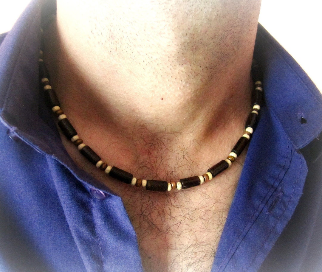 Wood Beaded Choker for Men, Brown Wooden Necklace, Ethnic Jewelry, Gift ...