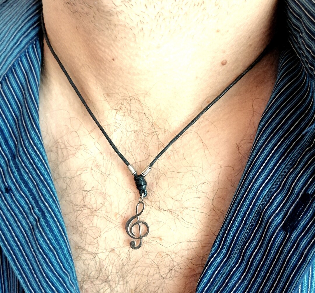 Stainless Steel Treble Clef Necklace: Cotton Cord Music Jewelry - Etsy