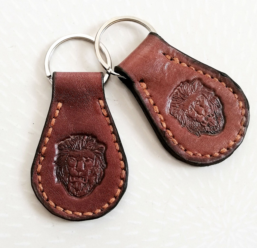 Lion Head Keychain, Leather Keyfob With Ring, Gift for Him, Animal ...