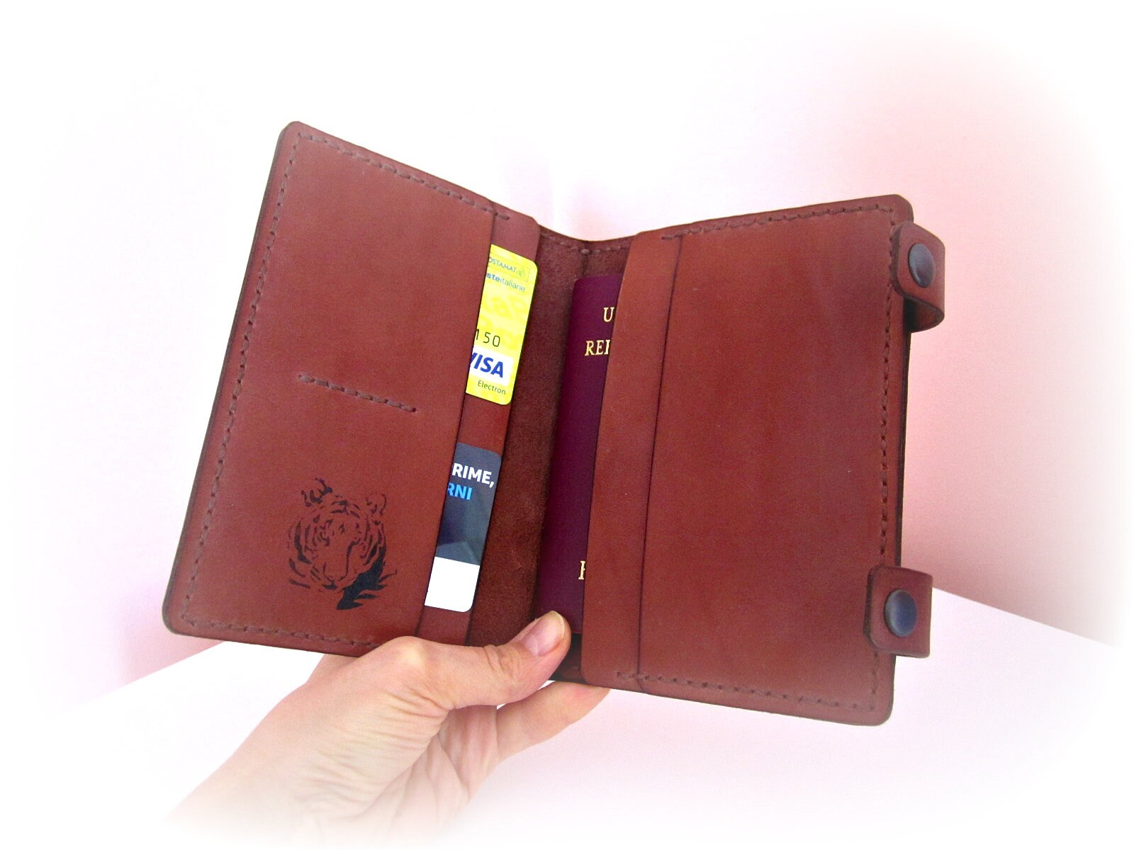 Leather Travel Wallet Tiger Gift Document Case Brown Travel - Etsy