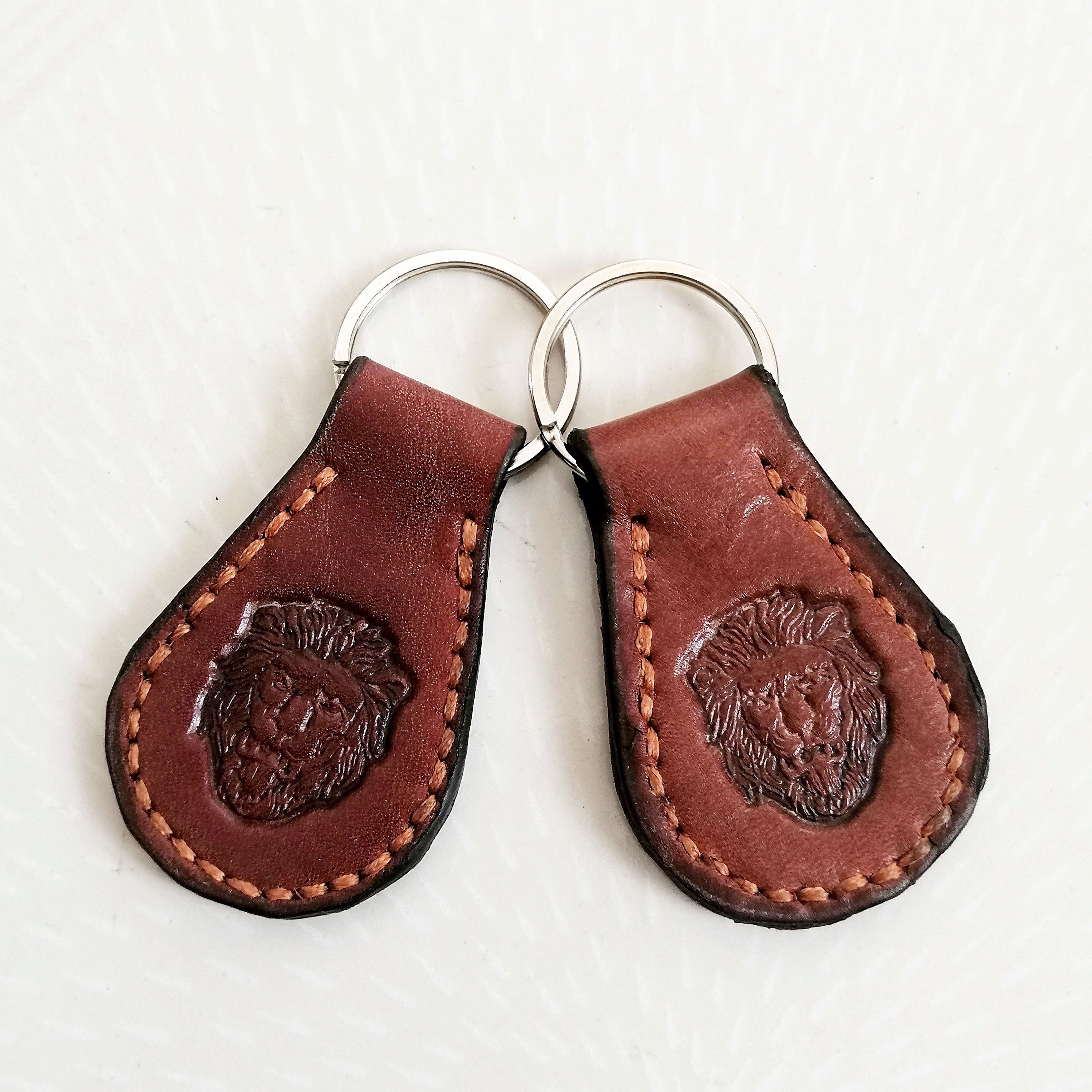 Lion Head Keychain Leather Keyfob With Ring Gift for Him - Etsy