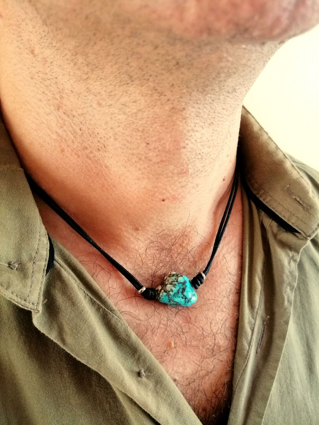 Turquoise Stone Necklace For Men One Bead Choker T For Him Turquoise Jewelry Stone Rope