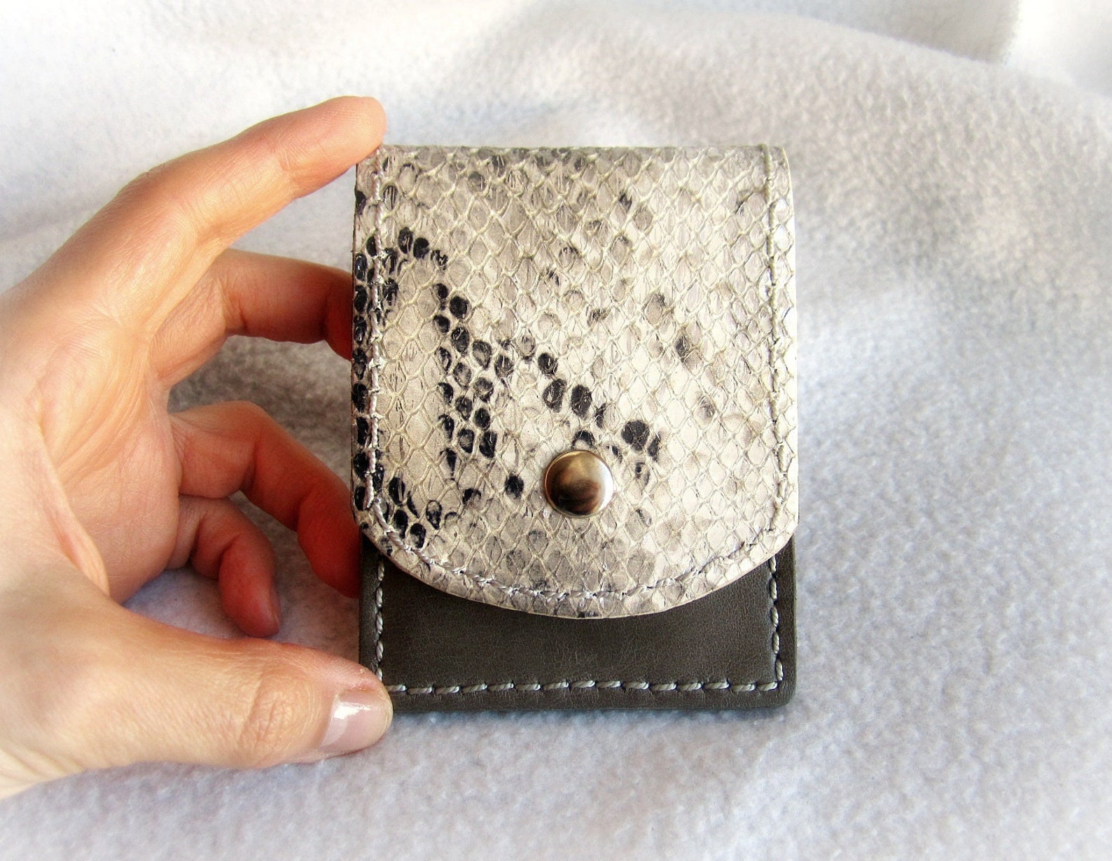 Snakeskin Leather Card Holder Front Pocket Wallet Leather - Etsy