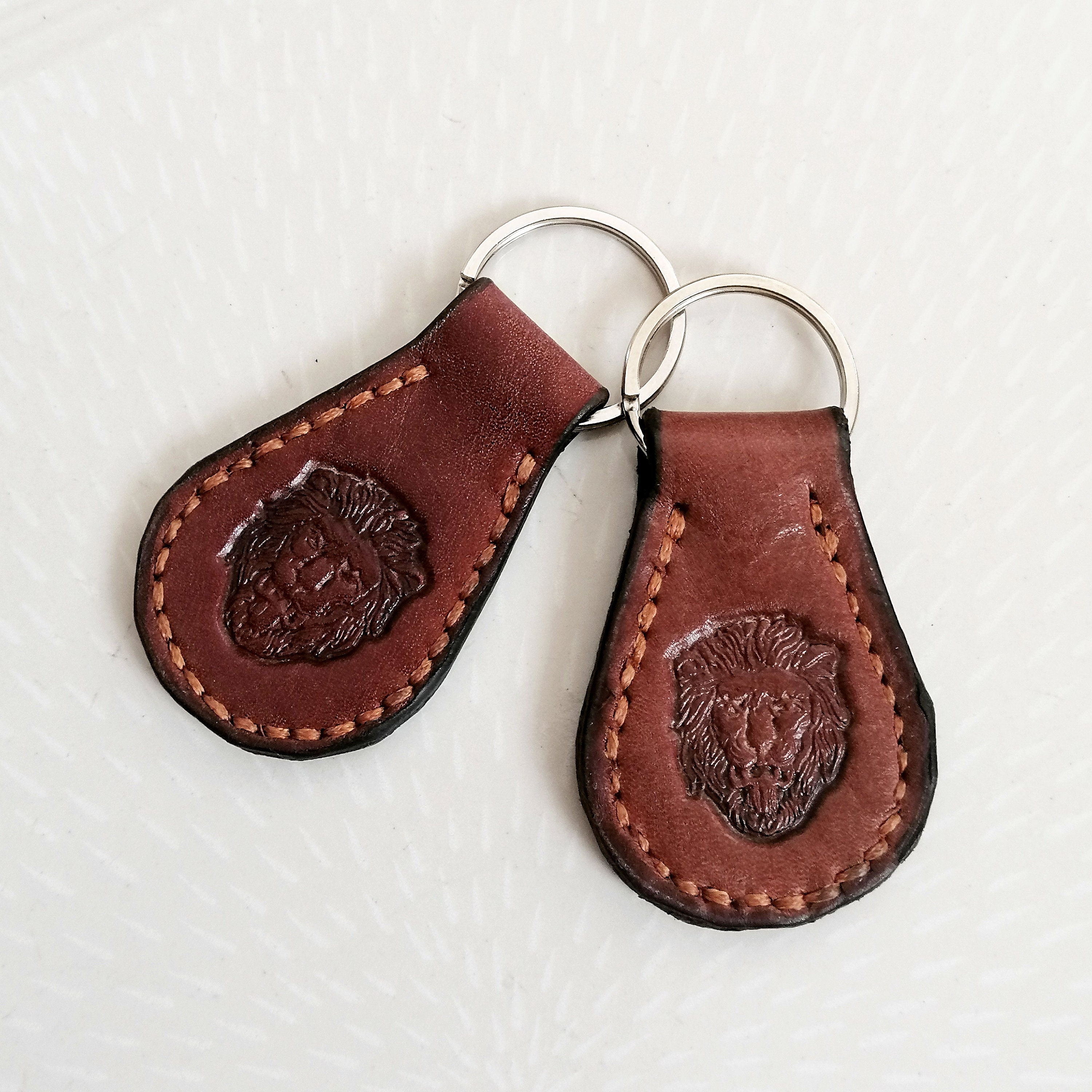 Lion Head Keychain Leather Keyfob With Ring Gift for Him - Etsy