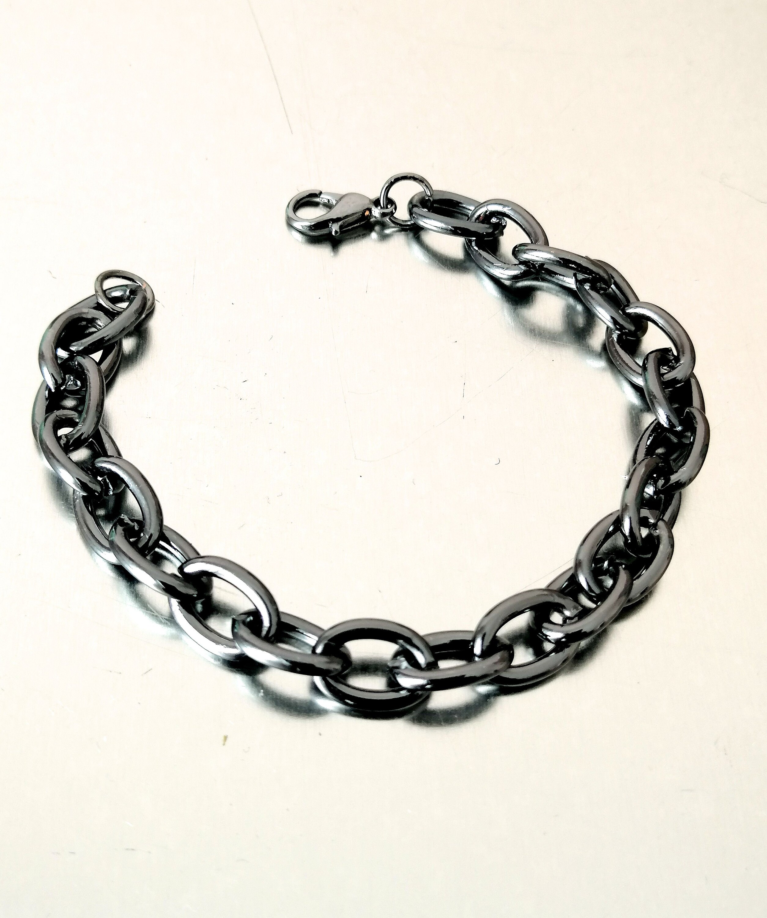 Black Steel Chain Bracelet for Men, 7 Mm Cable Chain Bracelet, Gift for ...