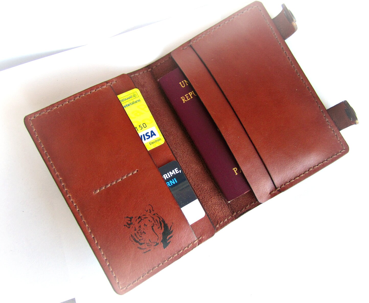 Leather Travel Wallet Tiger Gift Document Case Brown Travel - Etsy