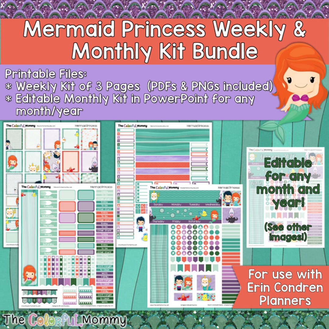 Mermaid Princess Weekly & Monthly Planner Sticker Kit Bundle | Use With ...