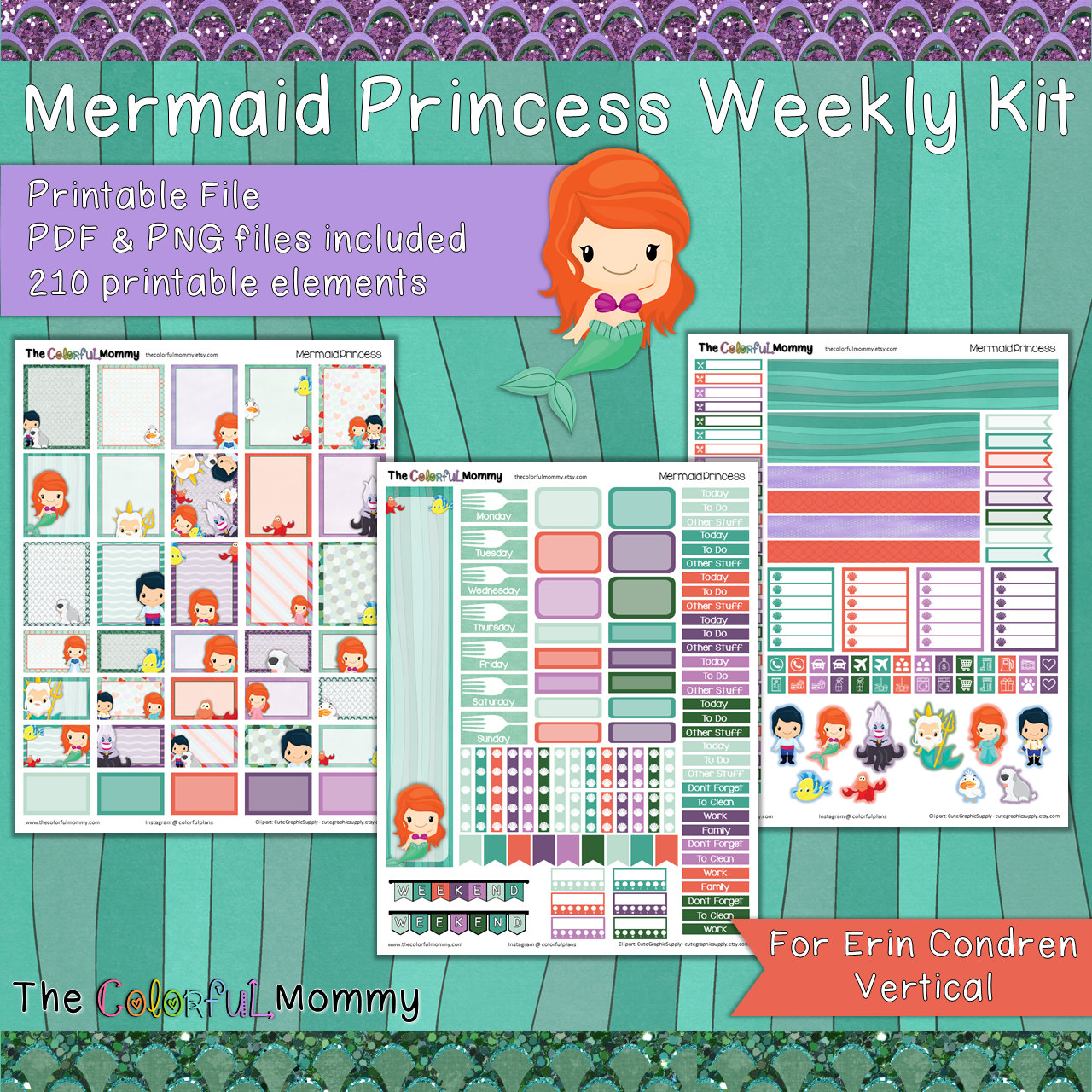 Mermaid Princess Weekly Planner Sticker Kit | for Use With Erin Condren ...