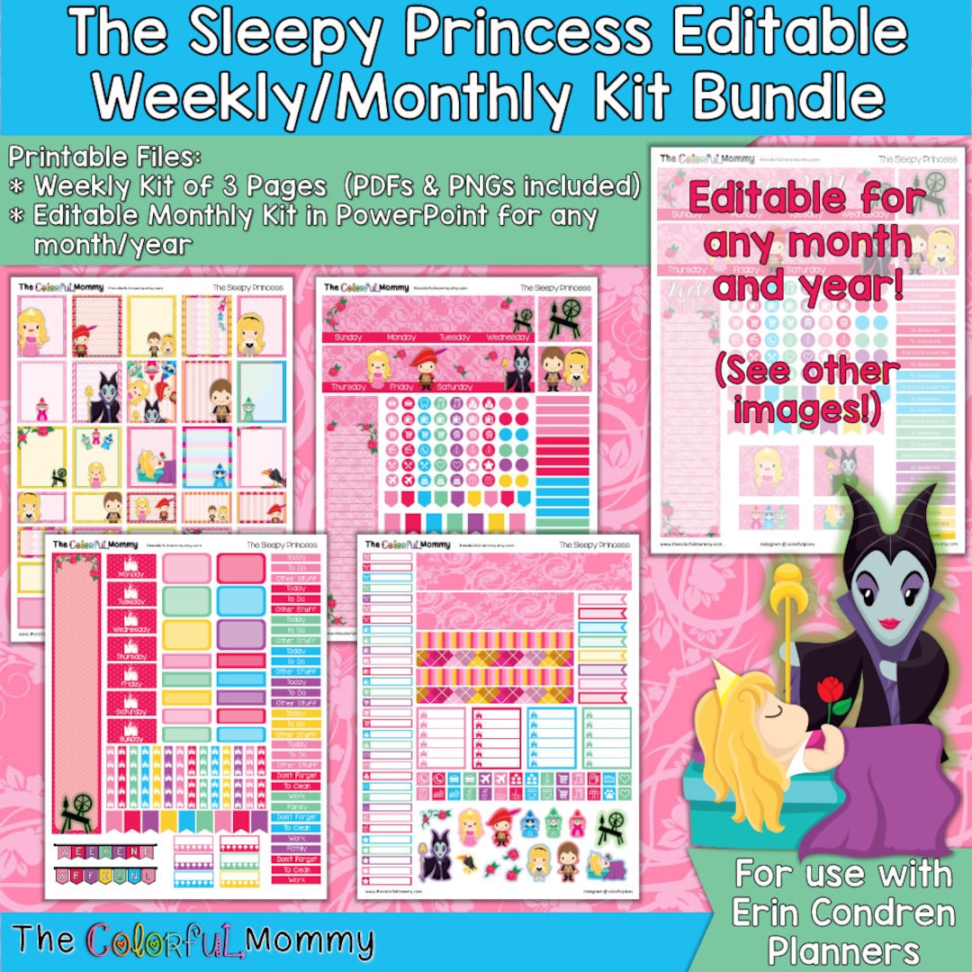 The Sleepy Princess Weekly & Monthly Planner Sticker Kit Bundle | Use ...
