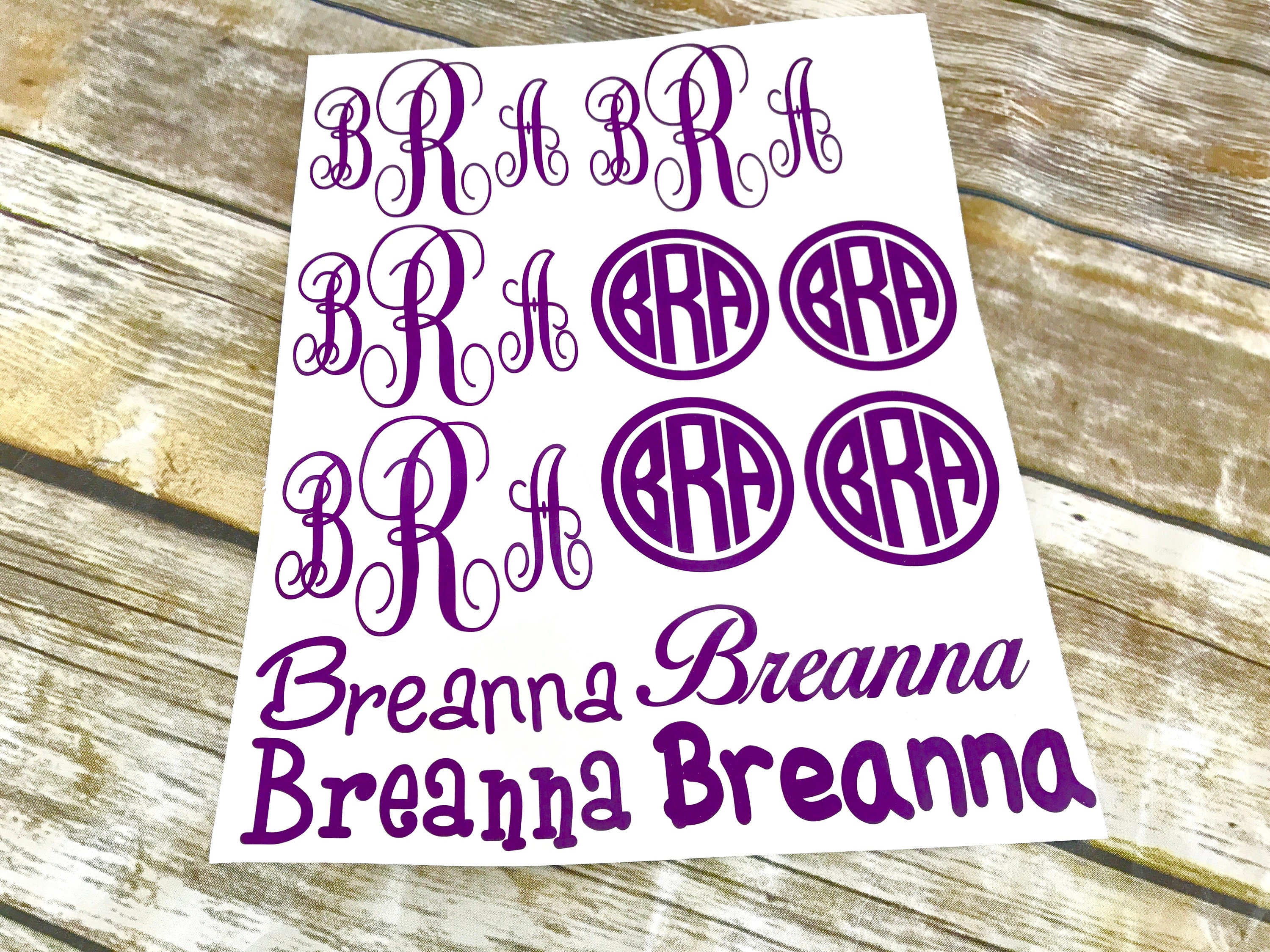 Personalized Vinyl Decal Set Monogram Decal Sheet Monogram | Etsy