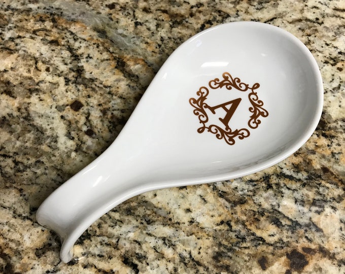 Personalized White Spoon Rest, Porcelain Spoon Rest, Wedding Gift ...