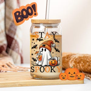 Stay Spooky Ghost Sipper Glass With Straw, Halloween 16oz Cup, Ghost ...