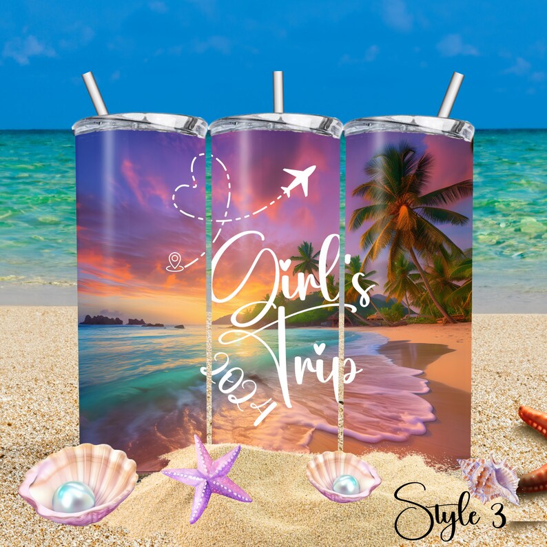 Personalized Girls Trip Beach 20oz Tumbler, Vacation Tumbler, Custom ...