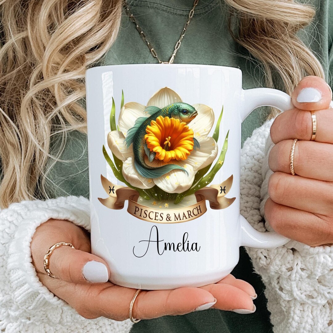 Pisces March Birth Flower Mug, March Birth Flower Mugs, Pisces Mugs ...