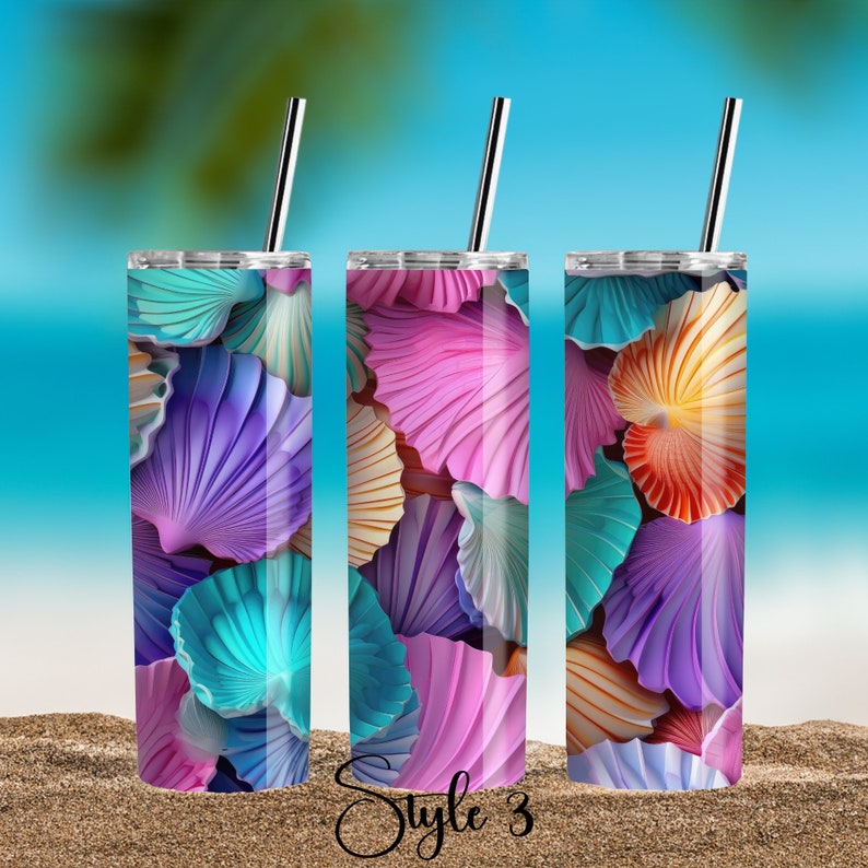Beachy Watercolor Seashell 20oz Tumbler, Beach Tumblers, Travel ...