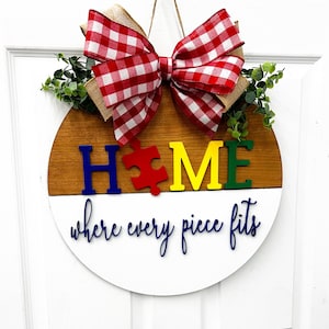 Autism Awareness Door Wreath Autism Mom Front Door Wreath Puzzle Wreath ...