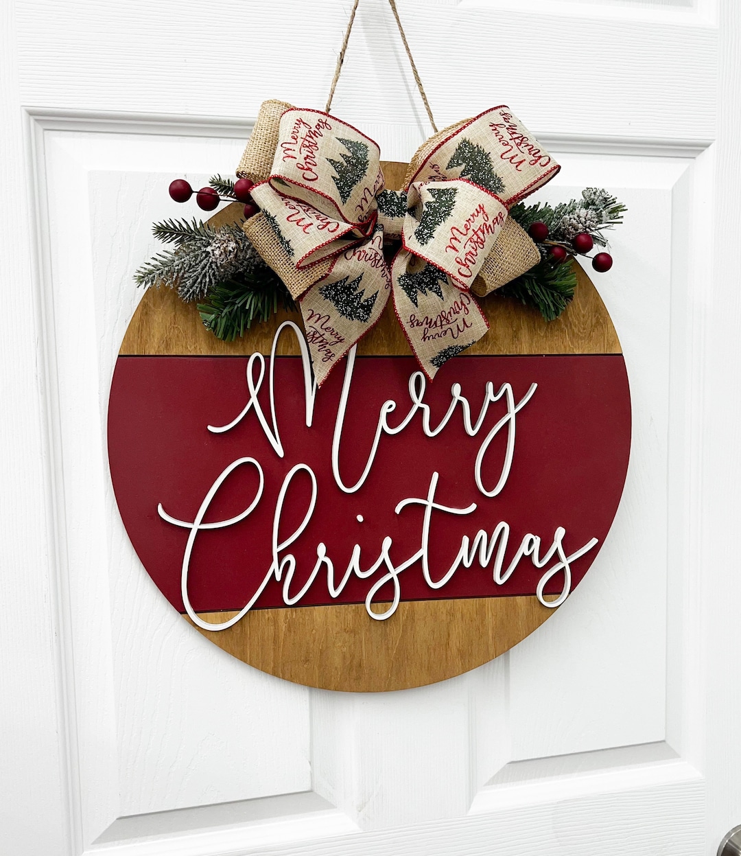 Merry Christmas Door Hanger | Personalized | Christmas Wreath | Front ...