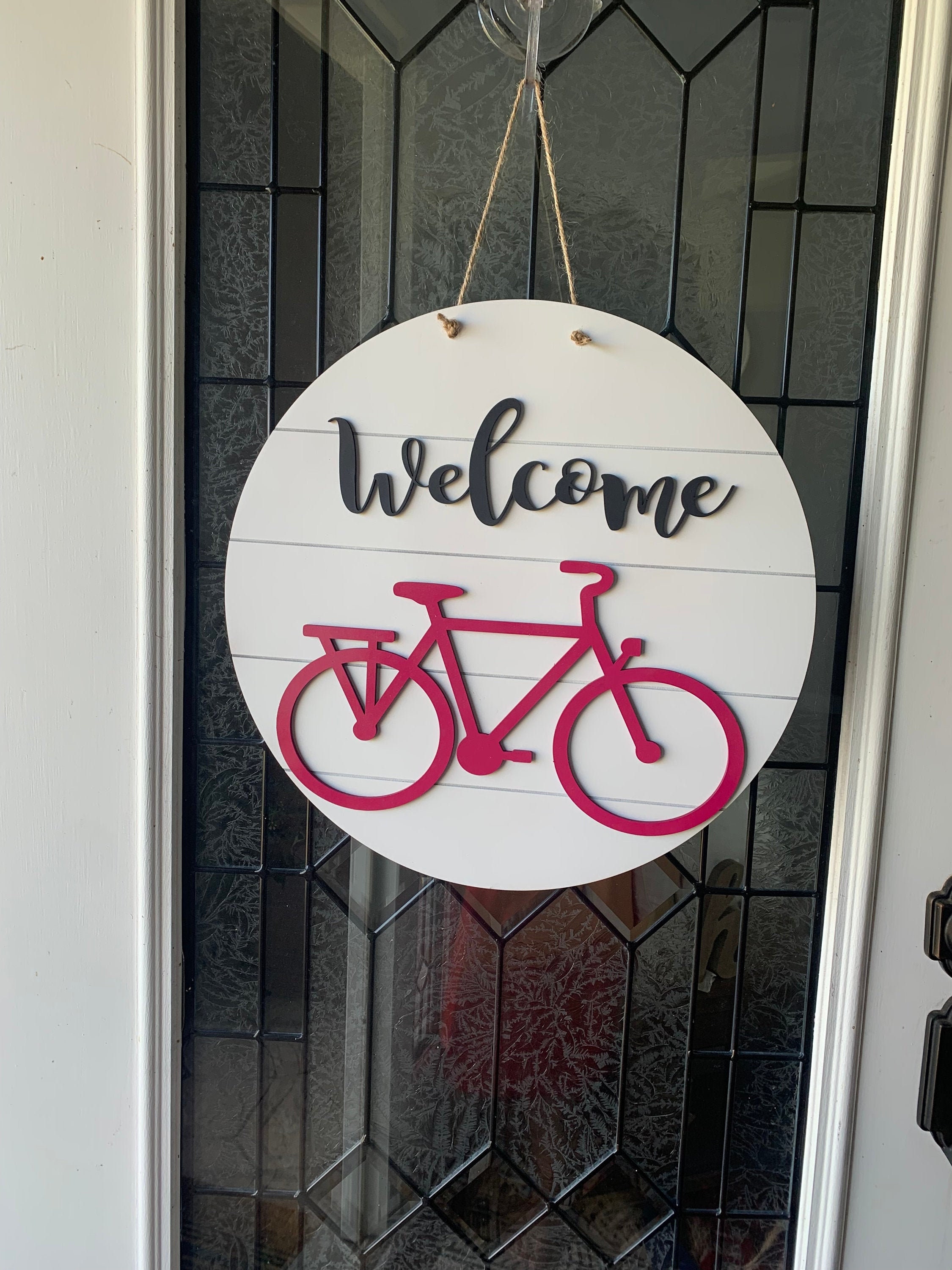 Welcome Door Hanger Bike Door Hanger Wood Decor Outdoor | Etsy