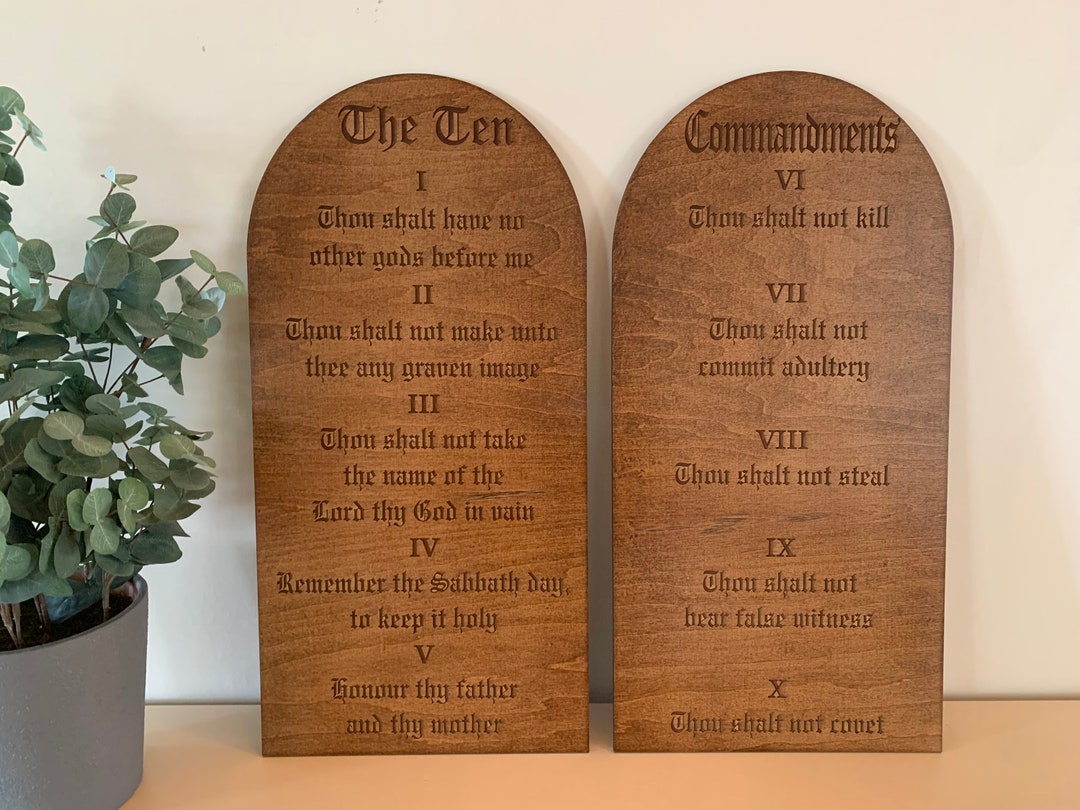 Ten Commandments - Engraved Wooden Home Decor - Bible Scripture - 15 ...