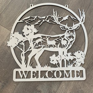 Welcome Deer Sign-father's Day Gift-wooden Monogram-family Name ...