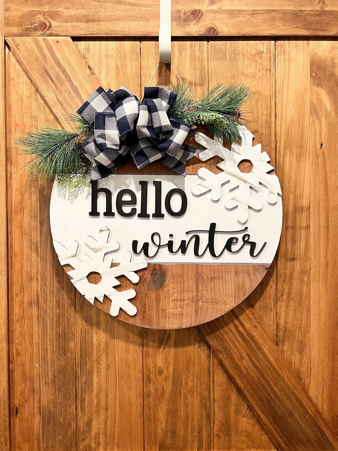 Hello Winter Door Hanger | Personalized | Christmas Wreath | Front Door ...