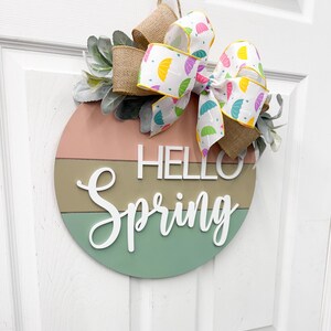 Spring Door Sign for Front Door Hello Spring Door Wreath Wooden Door ...