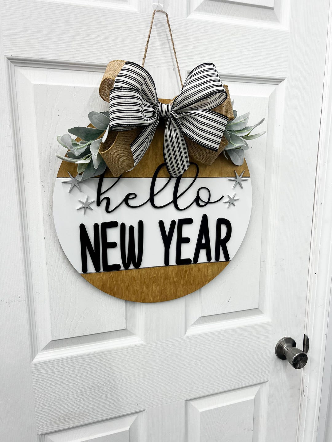 New Year Wreath Winter Front Door Hanger Happy New Year Personalized ...