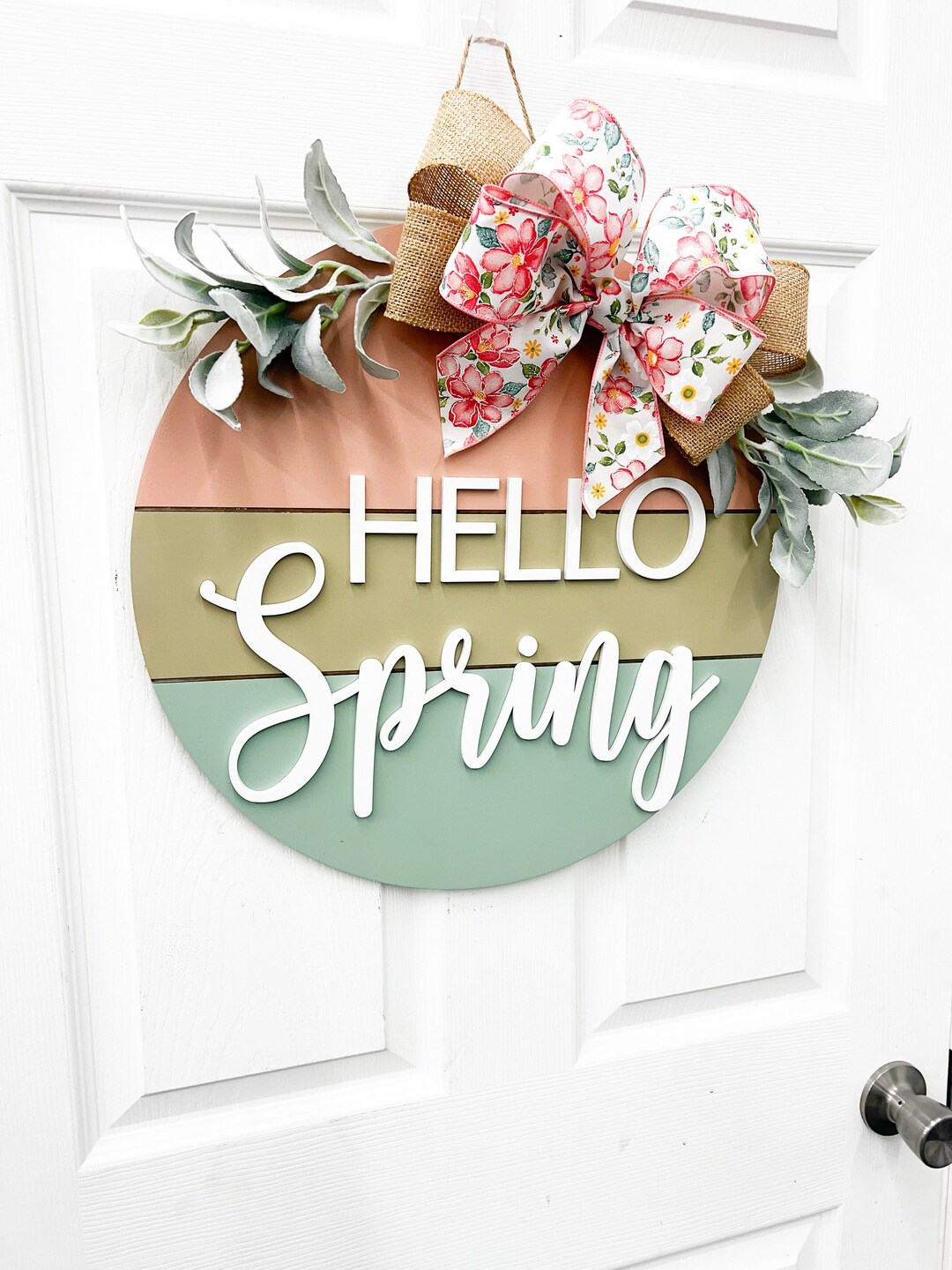 Spring Door Sign for Front Door Hello Spring Door Wreath Wooden Door ...