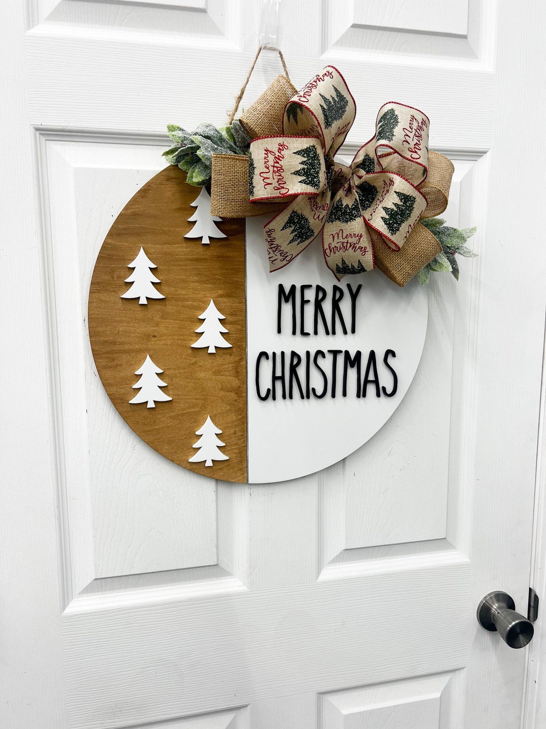 Christmas Front Door Hanger Wooden Door Hanger Christmas Wreath Front ...