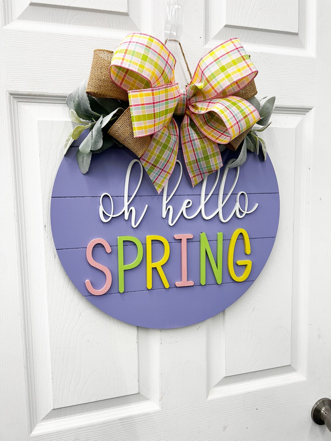 Spring Wreath Oh Hello Spring Door Hanger Personalized Spring Decor for ...