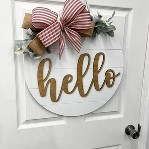 Hello Wooden Wreath Front Door Hanger| Personalized | Sign for Front ...