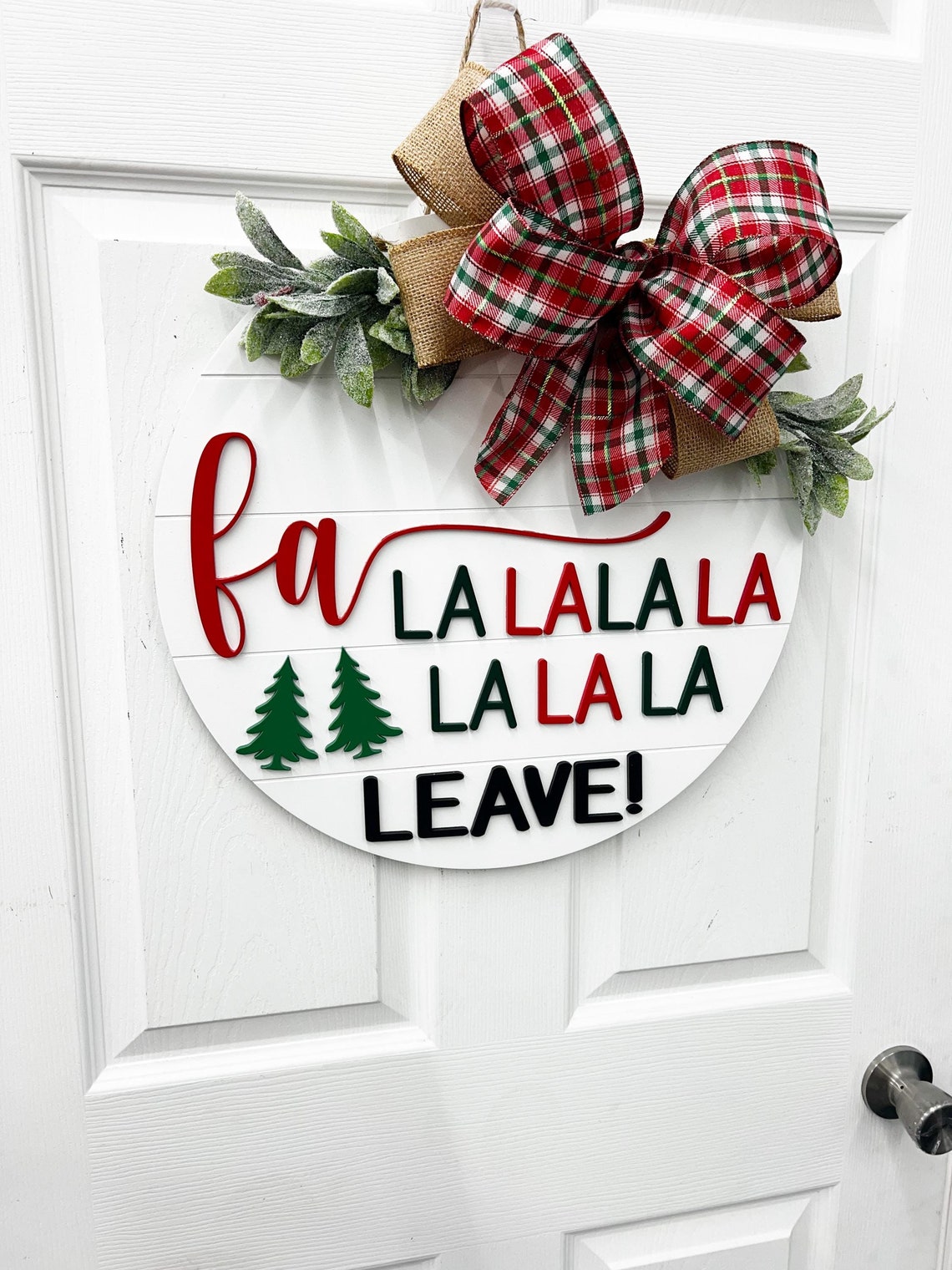Fa La La La Door Hanger Wooden Front Door Christmas Wreath Front Door ...