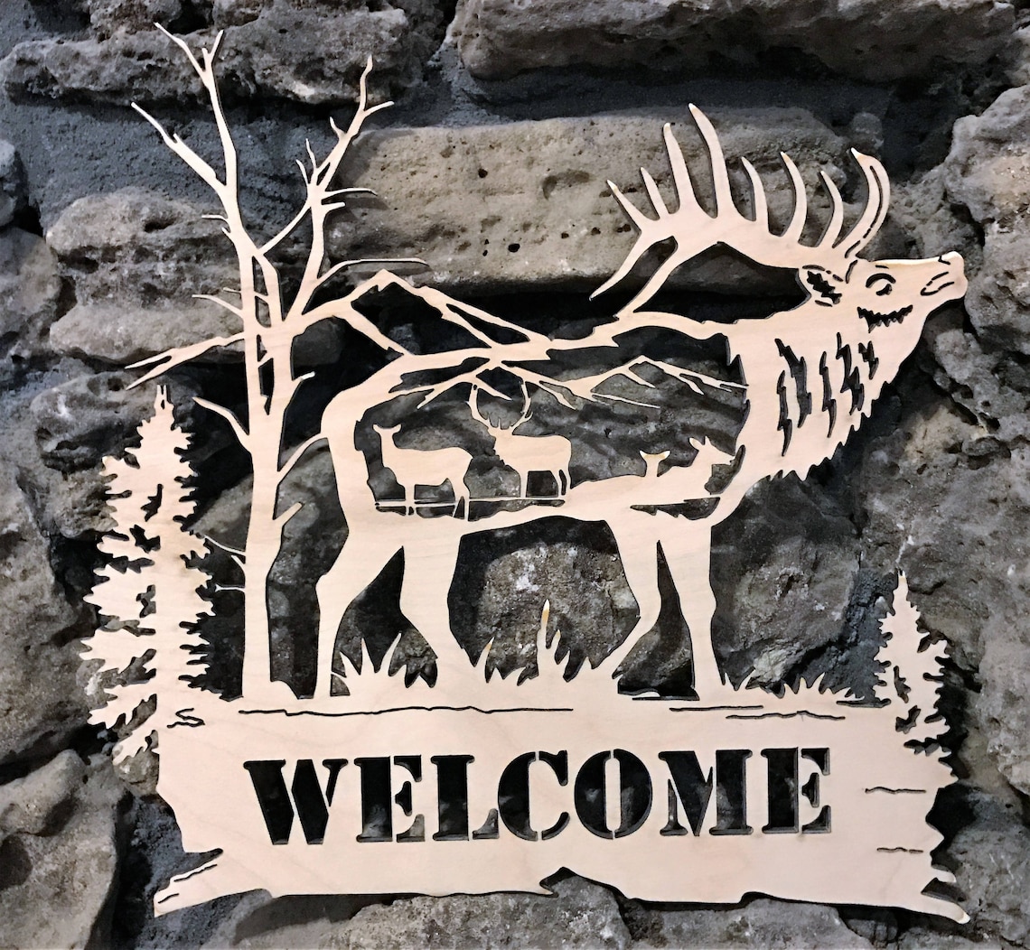 Monogram Elk Welcome Sign Wall Hanging Wild Life Decor | Etsy
