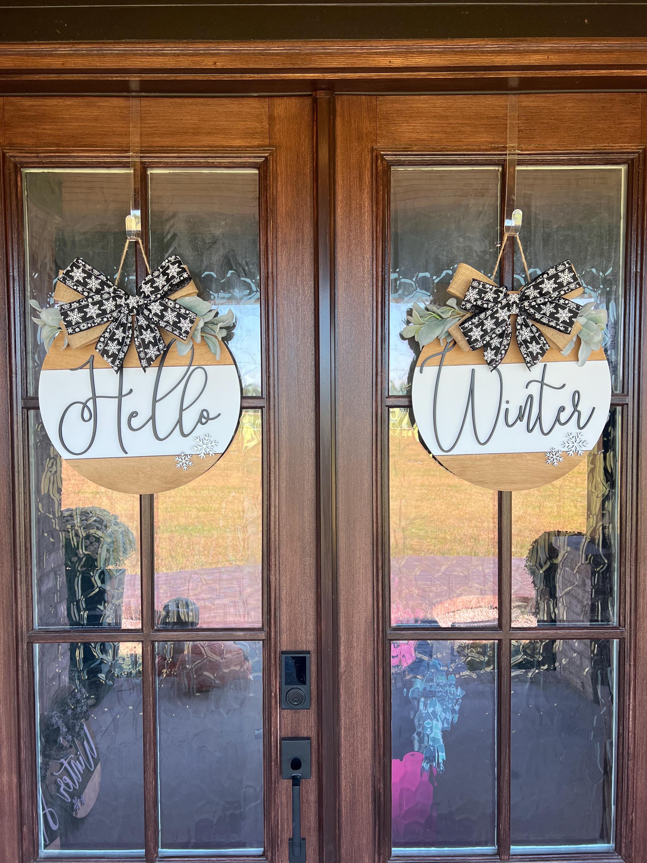 Double Door Winter Wreath Front Door Hanger hello Winter Let It ...