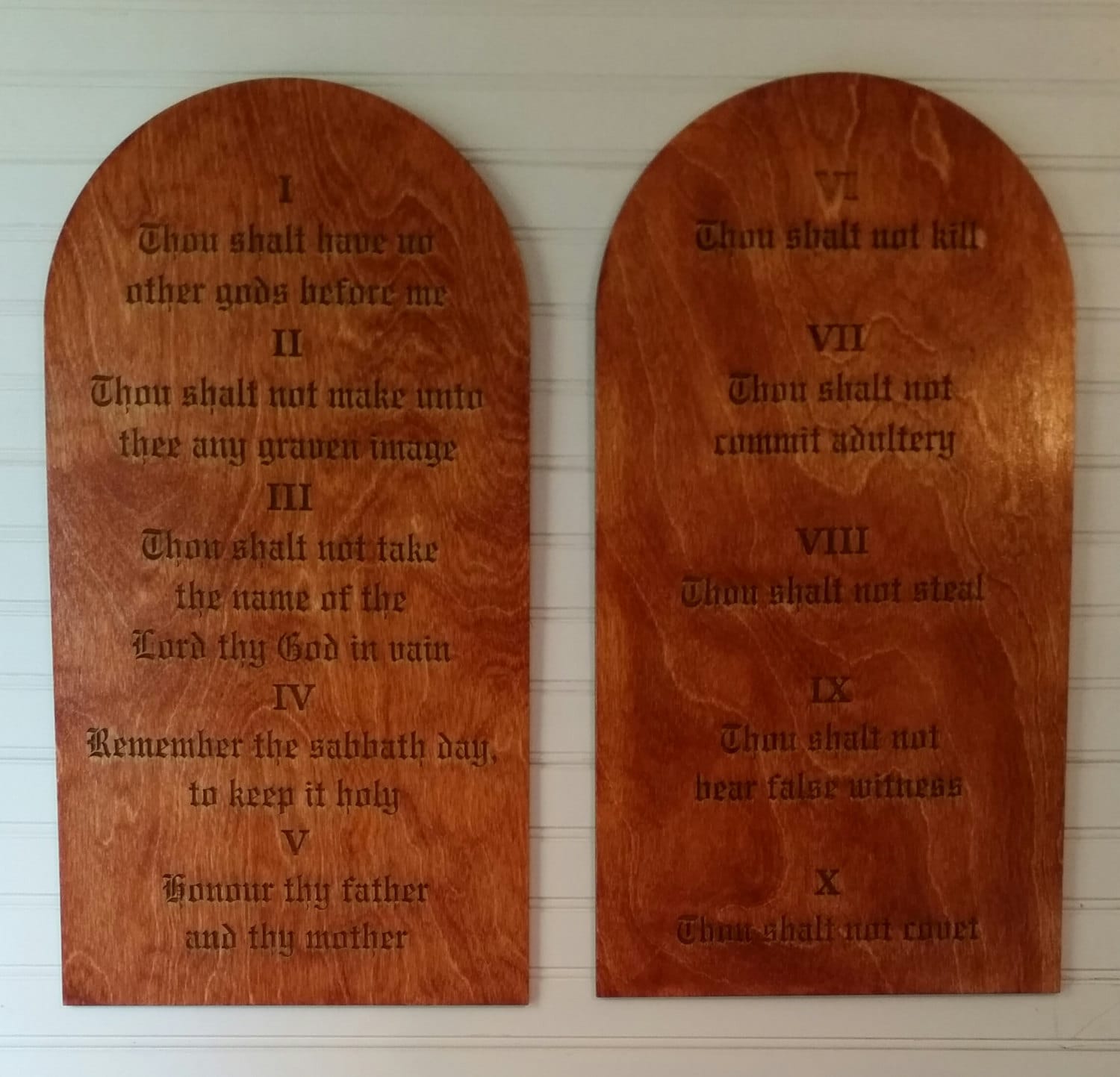 Ten Commandments Set - Engraved Wooden Home Decor - Bible Scripture ...