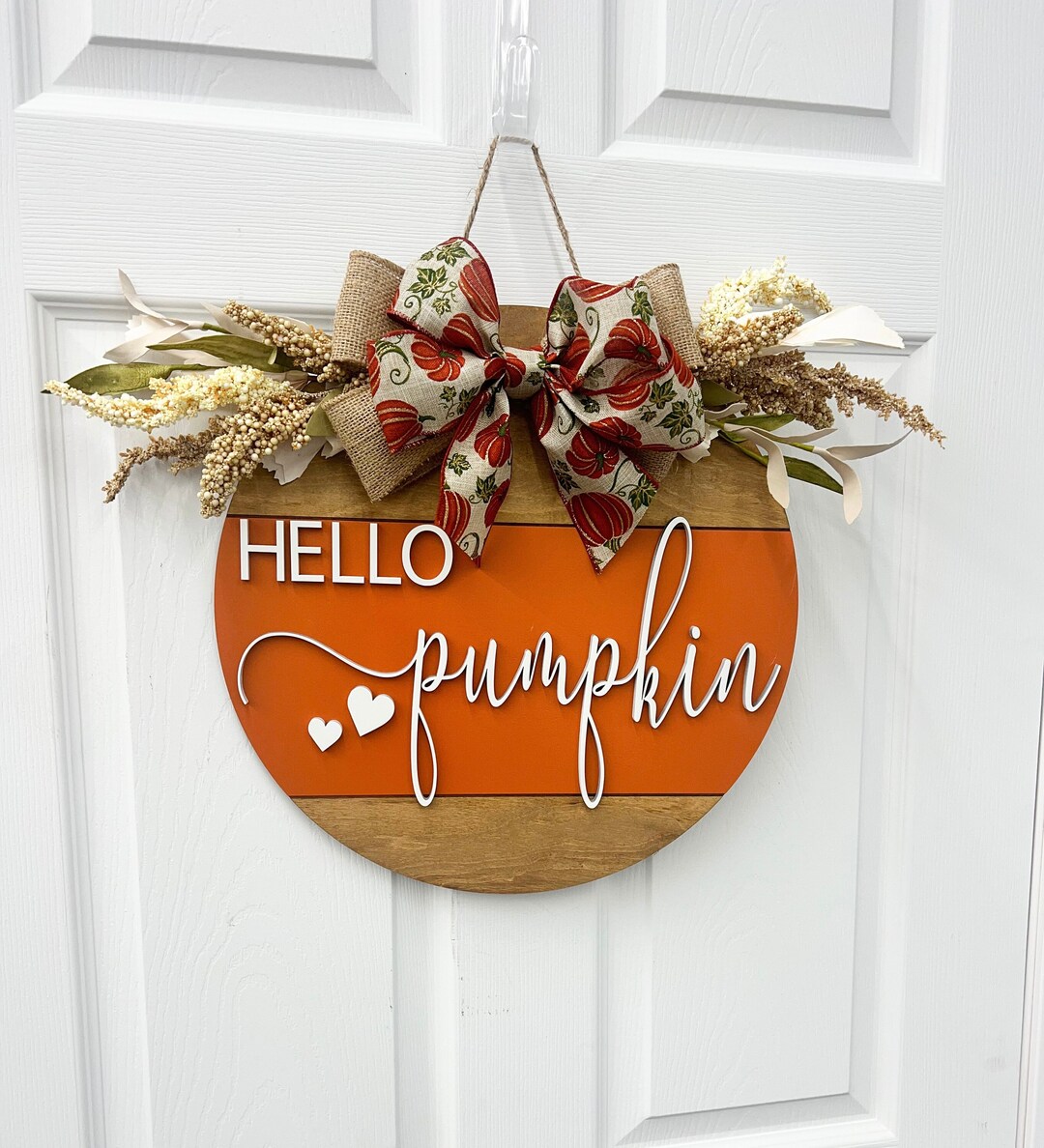 Hello Pumpkin Door Hanger|fall Door Wreath | Personalized | Fall Door ...