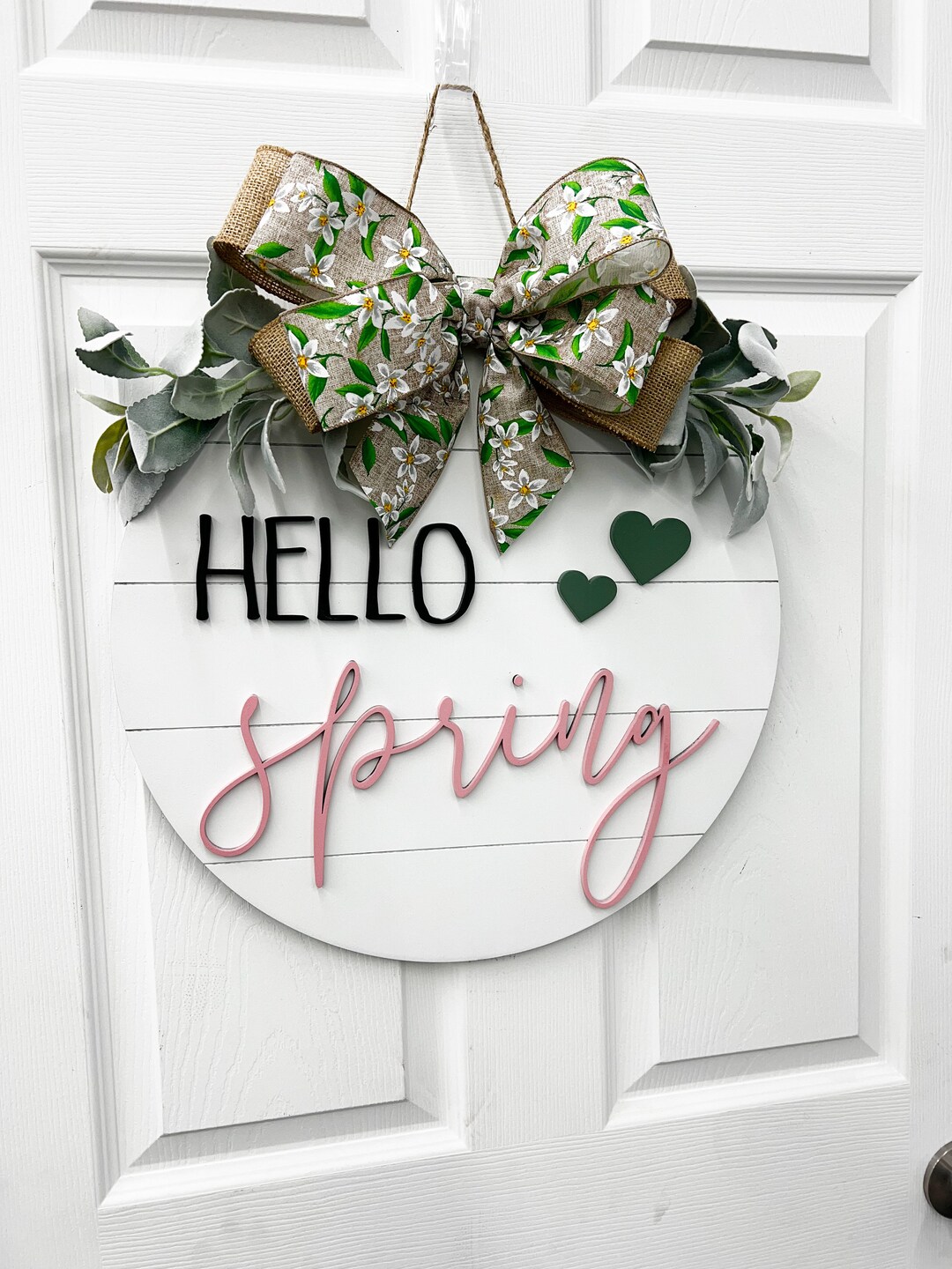 Spring Sign for Front Door Wreath Hello Spring Door Hanger Personalized ...