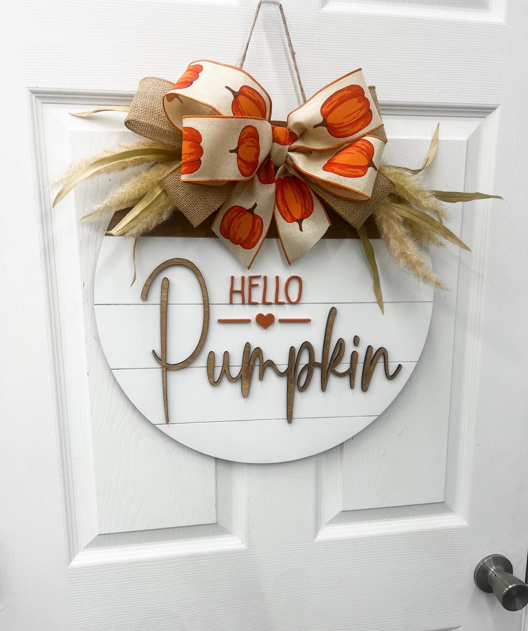 Hello Pumpkin Door Hanger|fall Door Wreath | Personalized | Fall Door ...