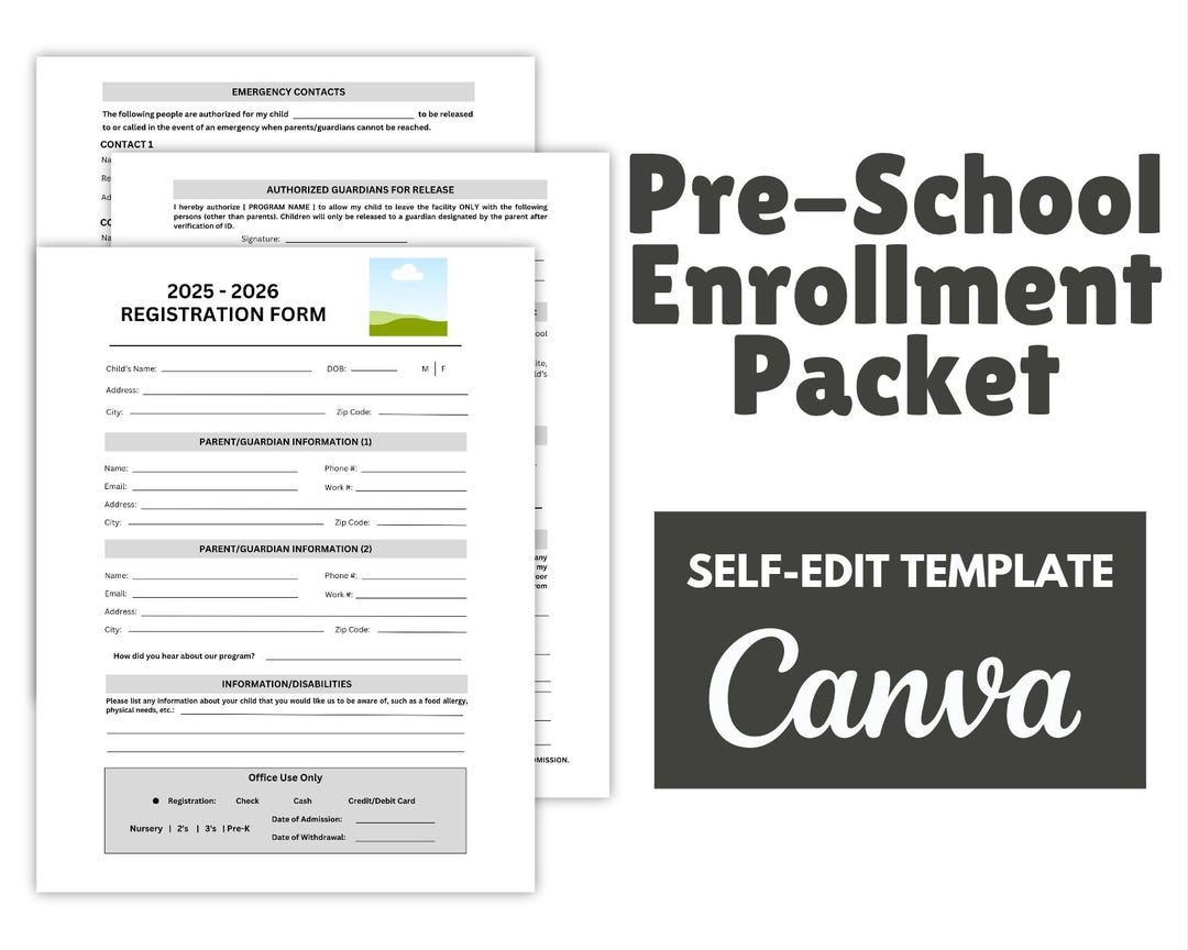Editable Preschool Enrollment Packet Template 2025-2026 School Year ...