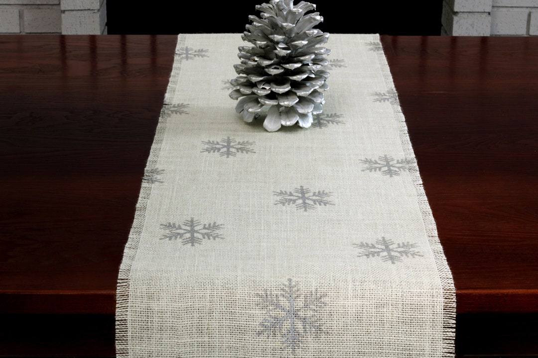 Christmas Burlap Table Runner, Christmas Silver Snowflake Runner ...