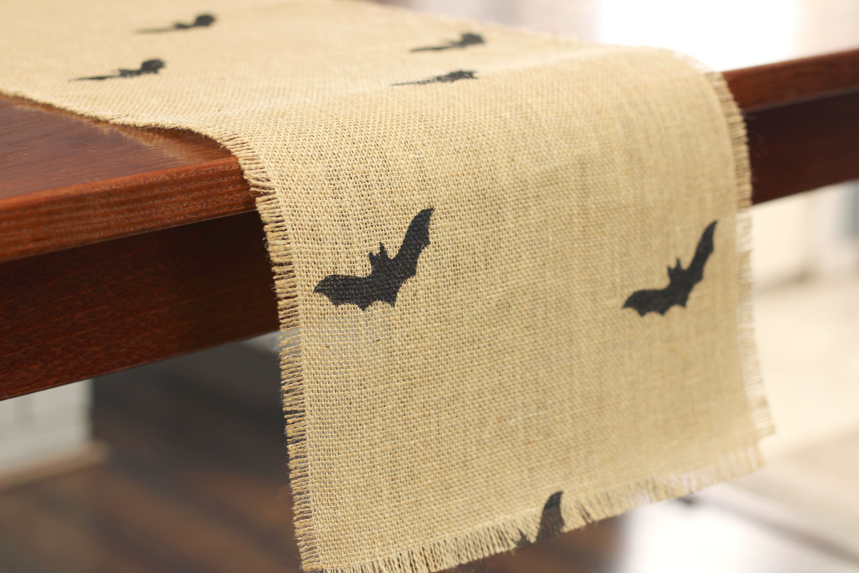 Halloween Burlap Table Runner, Halloween Black Bats Runner, Halloween ...