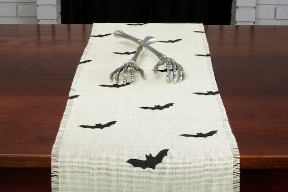 Halloween Burlap Table Runner Halloween Black Bats Runner | Etsy