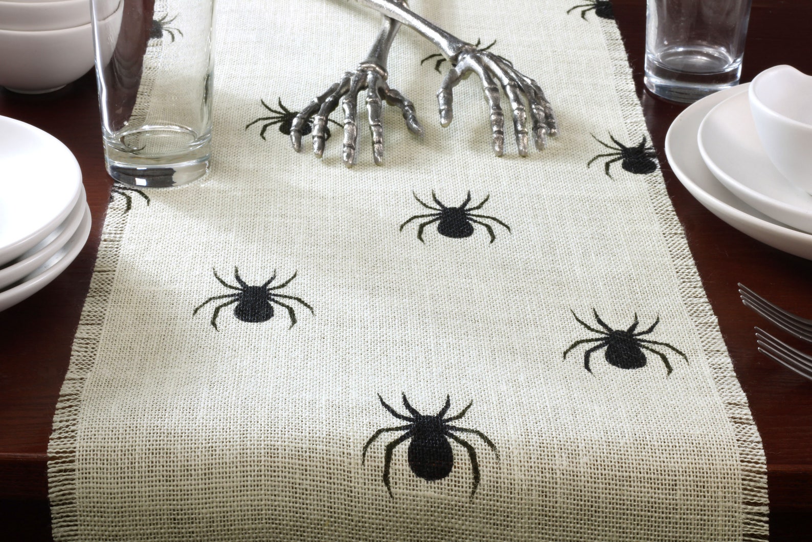 Halloween Burlap Table Runner Halloween Black Spiders Runner | Etsy