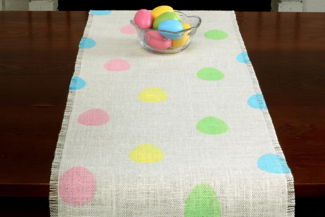 Easter Egg Burlap Table Runner, Easter Green, Yellow, Pink and Blue Egg ...