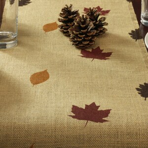 Fall Burlap Table Runner, Brown, Golden Brown and Barn Red Leaves ...
