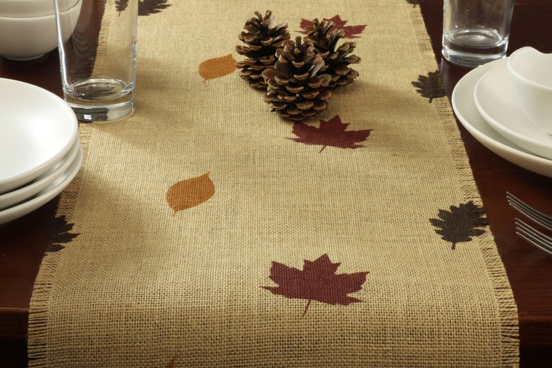 Fall Burlap Table Runner Brown Golden Brown and Barn Red - Etsy