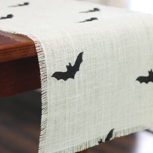 Halloween Burlap Table Runner, Halloween Black Bats Runner, Halloween ...